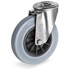 Серия 22 INOX Въртящи колела с отвор на NLX вилка, сива гума ...