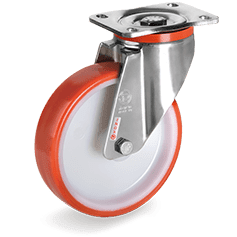 Серия 60 INOX Въртящи колела на усилена PX планка, полиамид/полиуретан ...